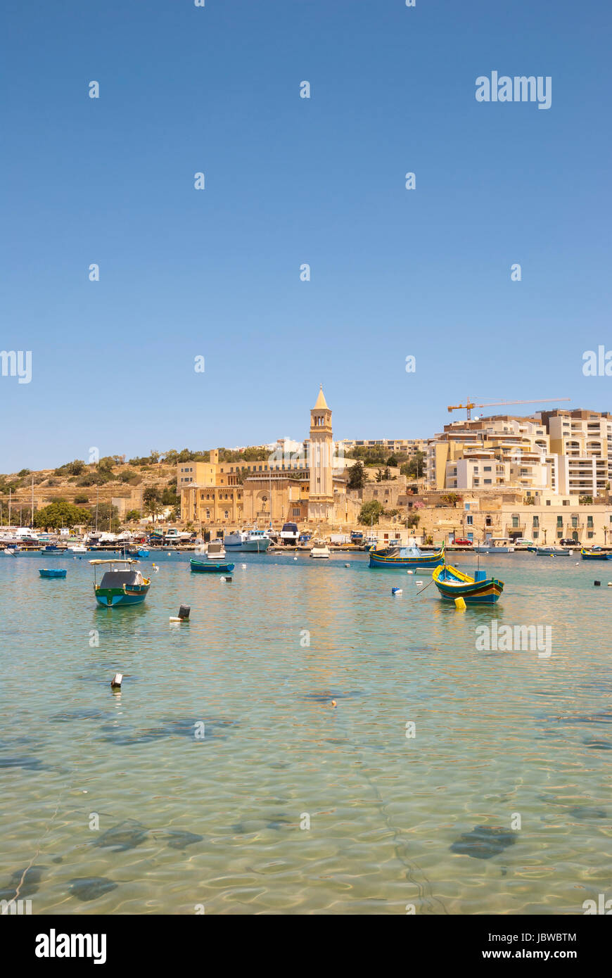 Marsaskala city and bay with typical boats, Malta Stock Photo - Alamy