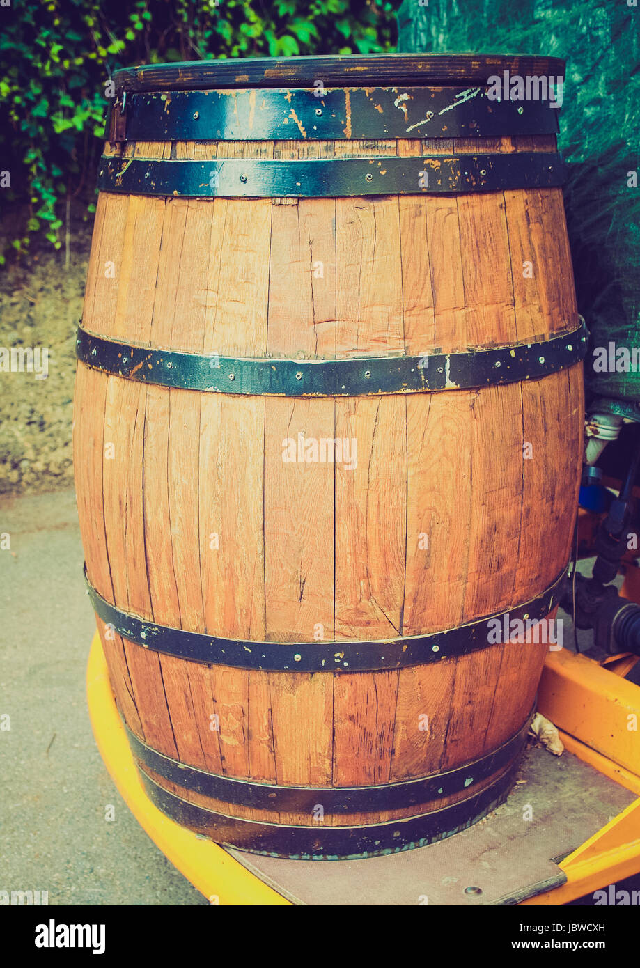 Vintage retro looking Old wooden barrel cask for whisky or beer or wine ...