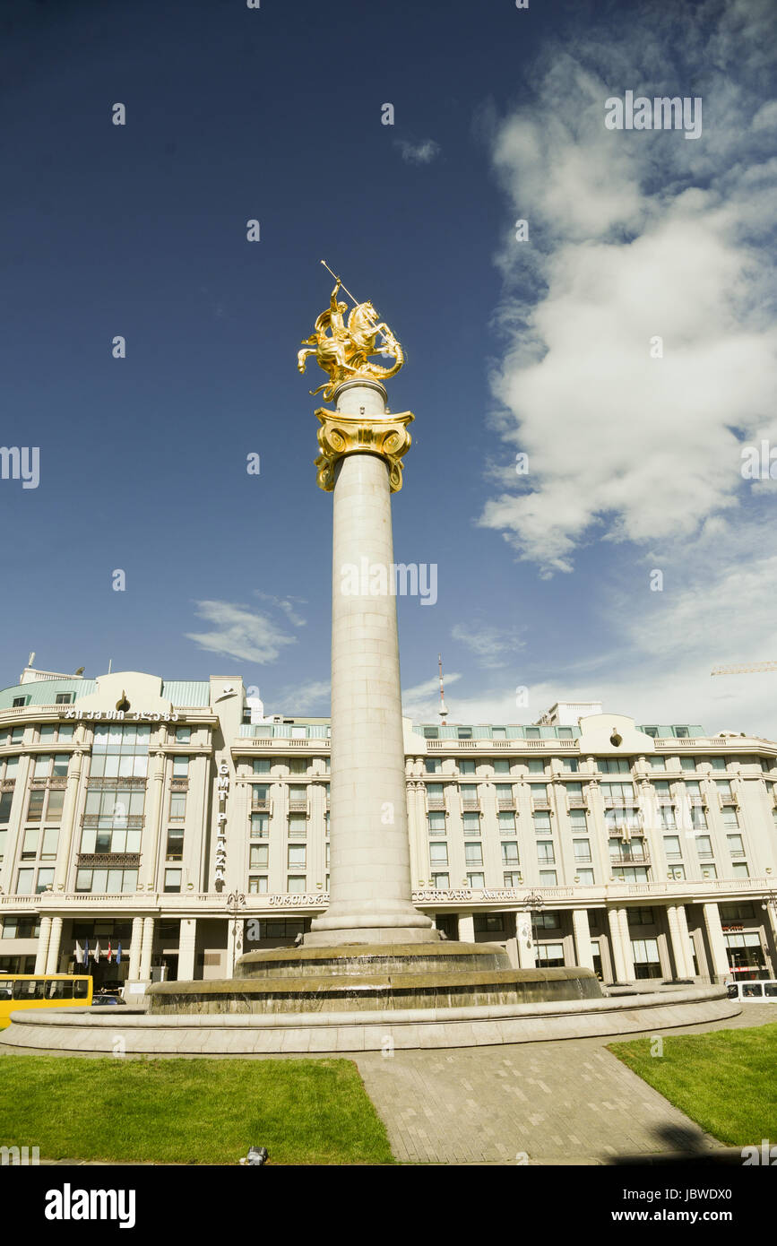 Gilded statue of St George slaying the dragon in the Freedom Square in ...