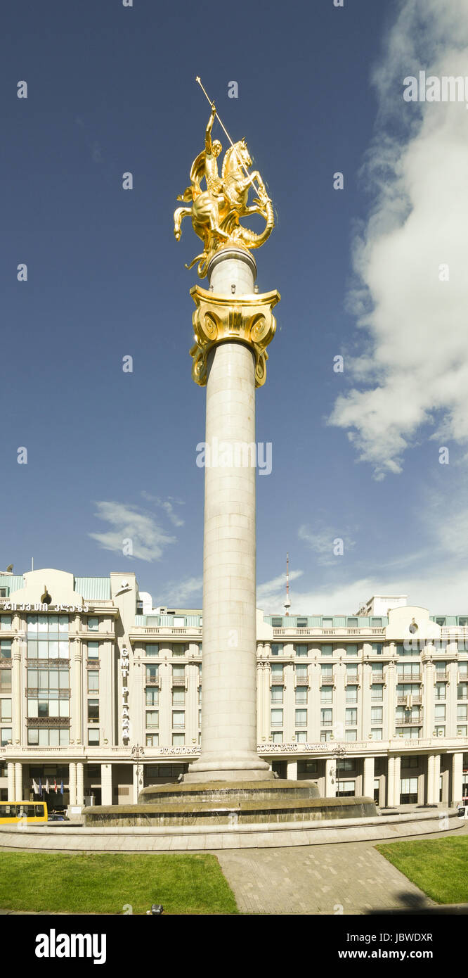 Gilded statue of St George slaying the dragon in the Freedom Square in ...