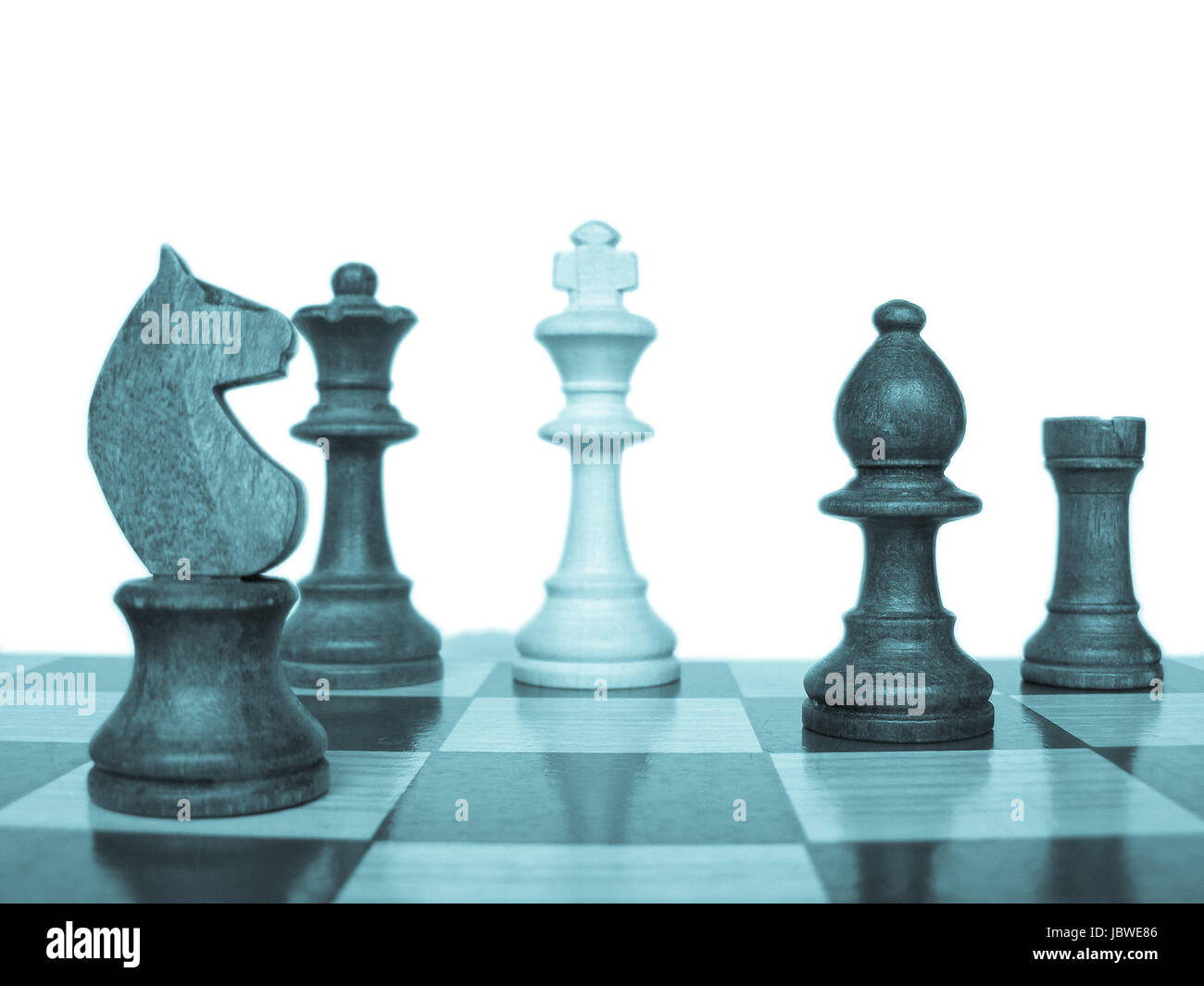 Chess board with checkmate scenary - cool cyanotype Stock Photo - Alamy