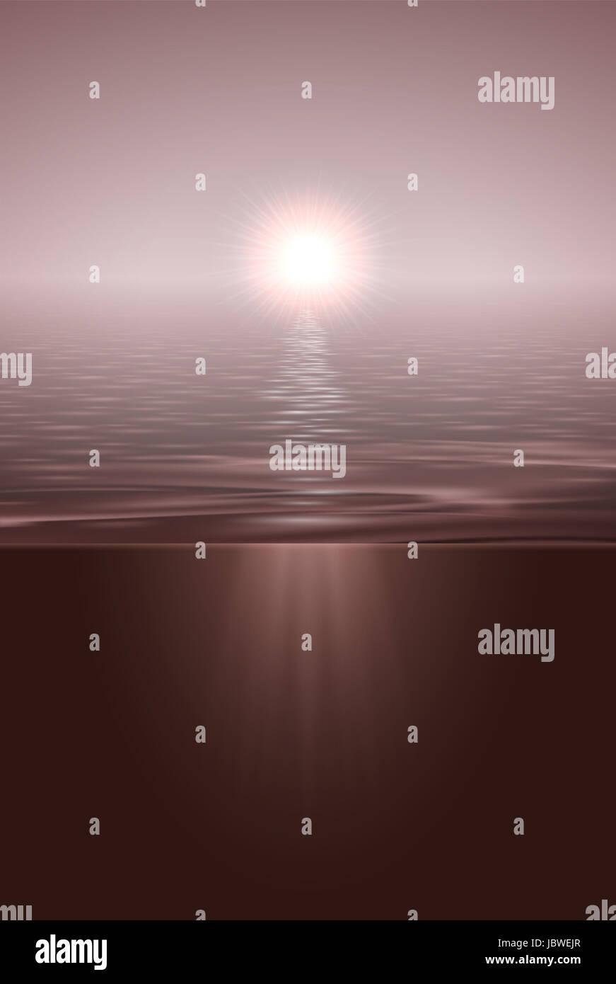 Sunshine over calm water surface, split view, tinted image Stock Photo ...