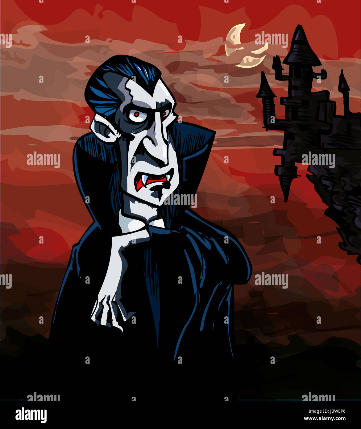 Cartoon Vampire with a castle in the background Stock Photo - Alamy