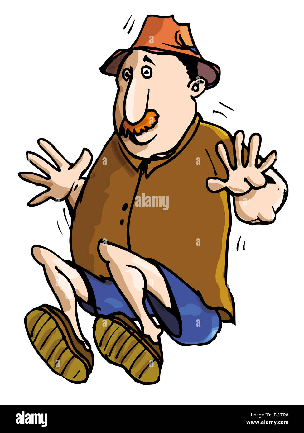 Cartoon farmer jumping in surprise. Isolated on white Stock Photo - Alamy