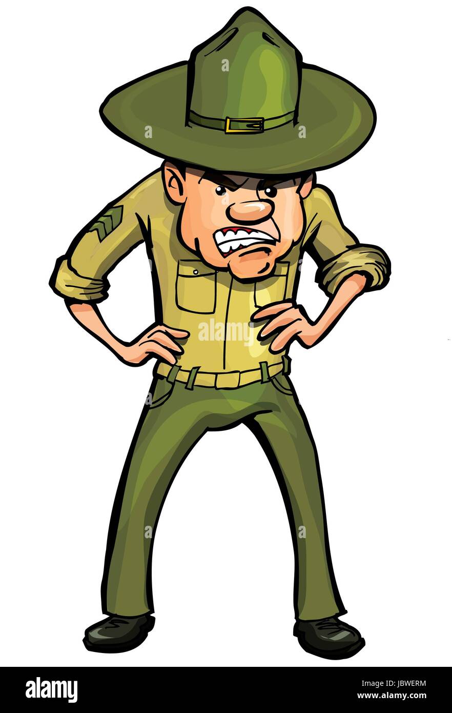 Angry cartoon drill sergeant. Isolated on white Stock Photo - Alamy