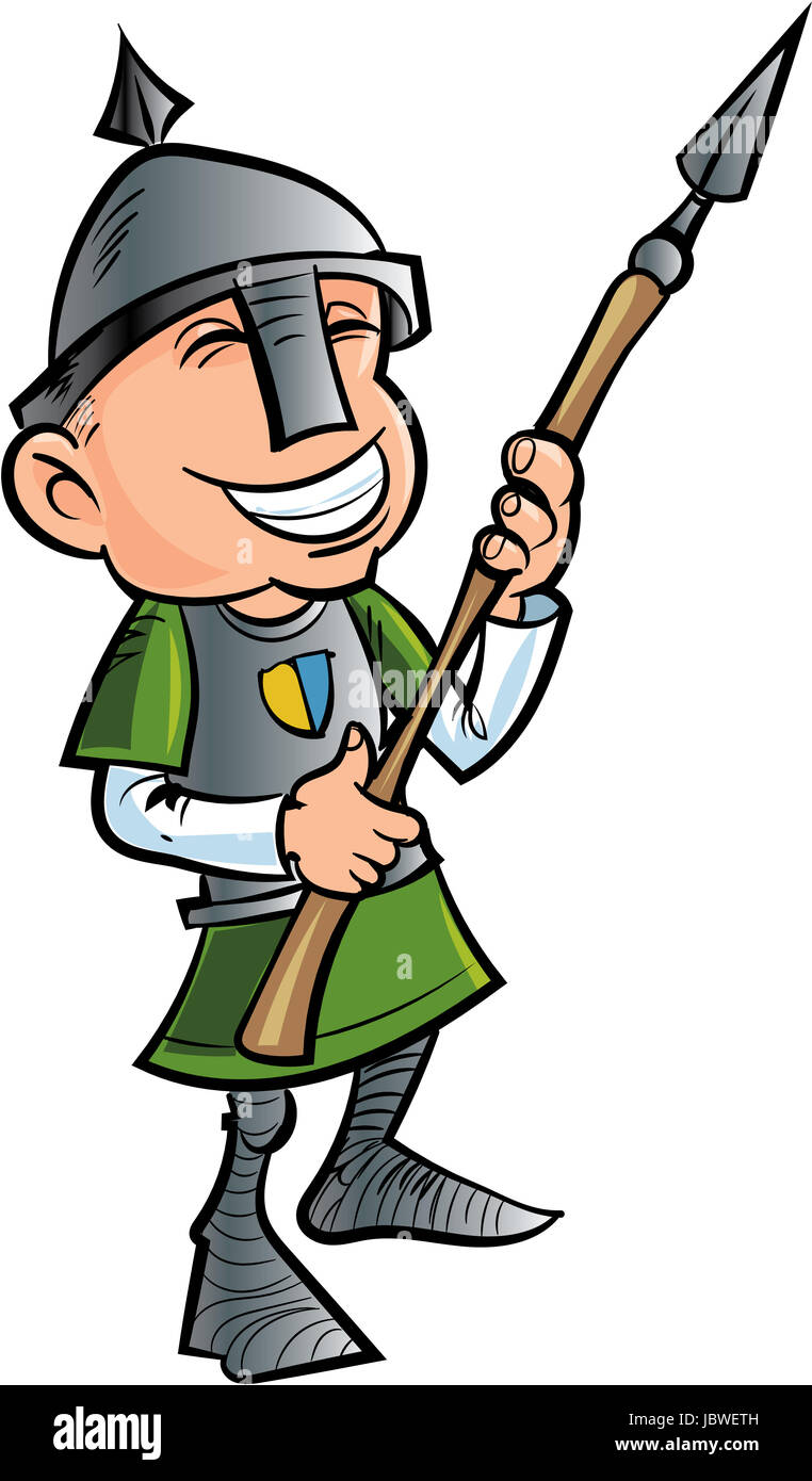 Cartoon friendly spear holder with helmet. Isolated Stock Photo - Alamy