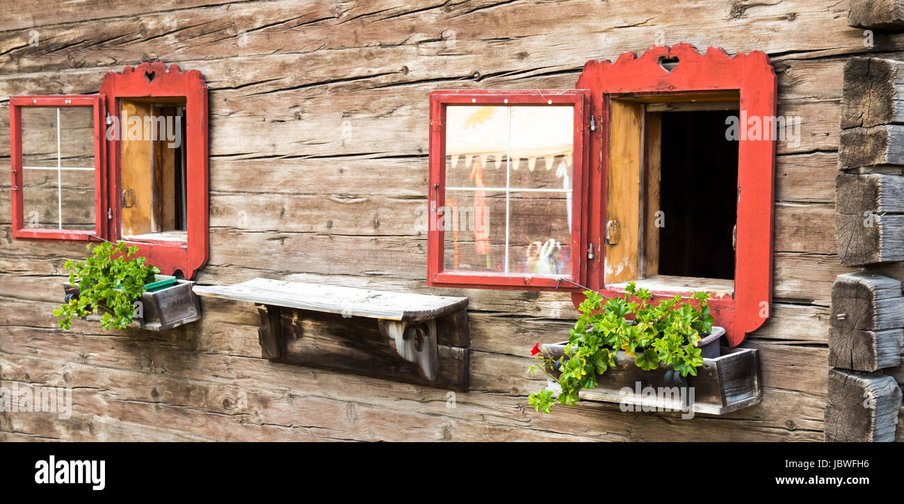 wooden windows - old house Stock Photo - Alamy