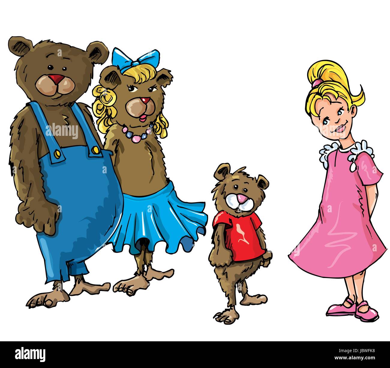 Cartoon of Goldilockes and the three bearsisolated on white Stock Photo ...