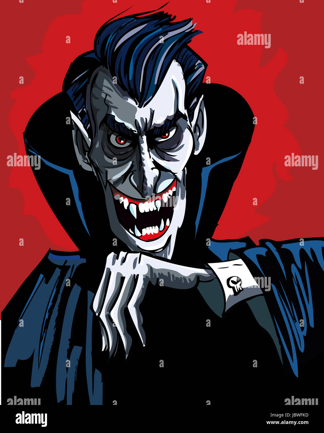 Cartoon vhead and shoulders of a evil vampire on red background Stock ...