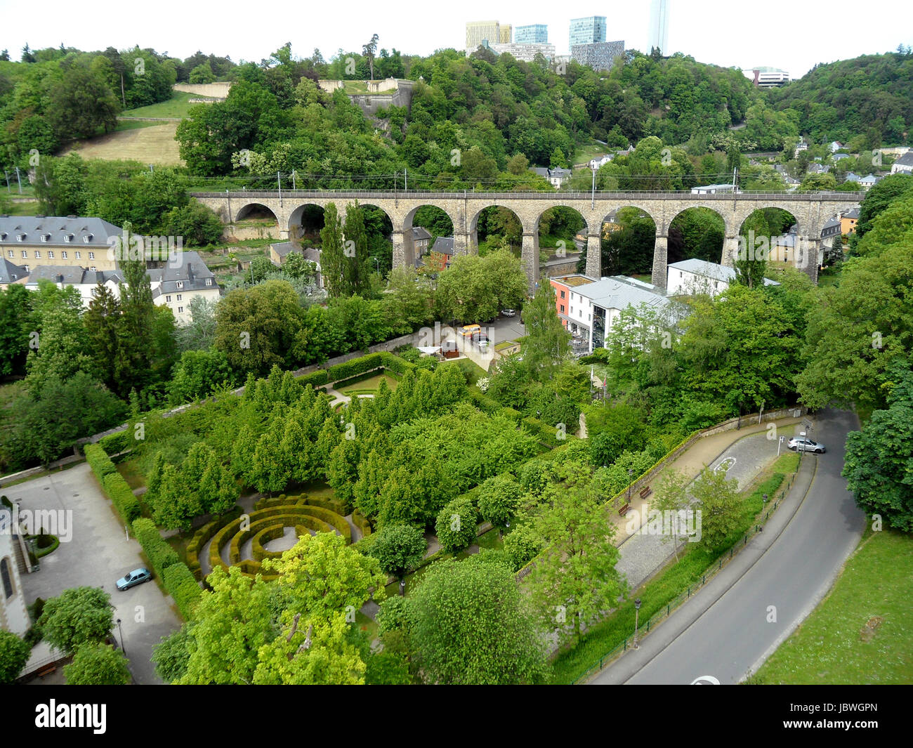 View of Luxembourg Lower City with Beautiful Garden and the Historic ...