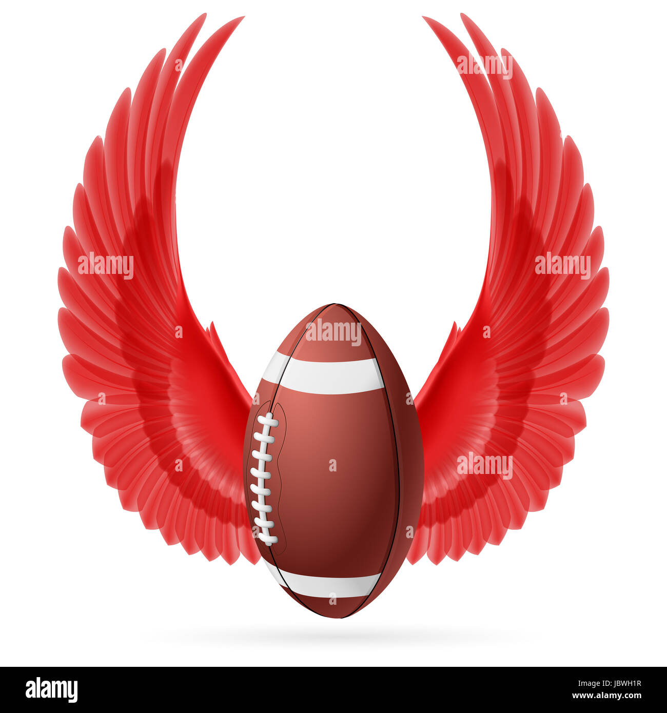 Realistic ball for American football with raised up red wings emblem ...