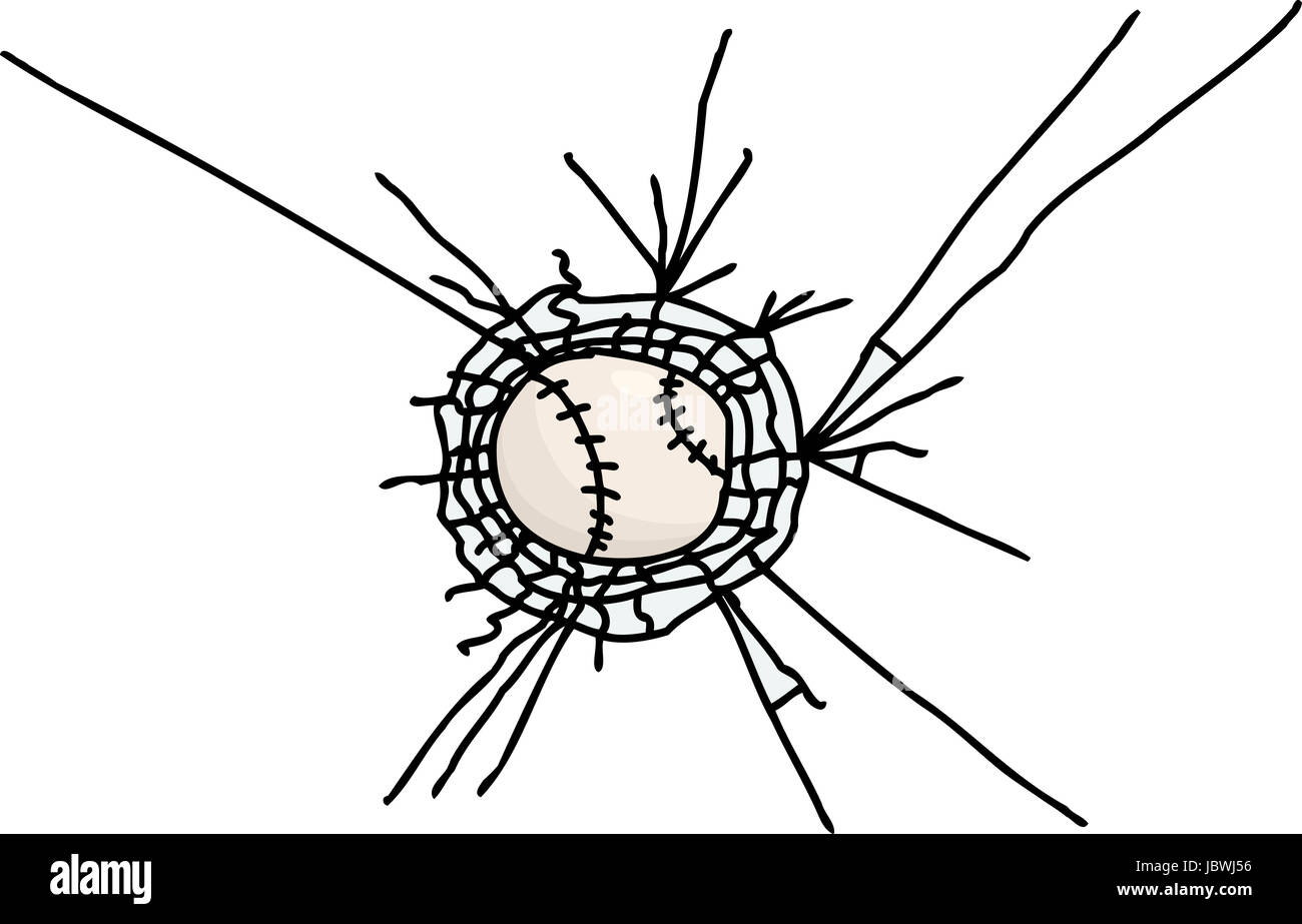 Isolated baseball stuck in shattered glass cartoon Stock Photo - Alamy