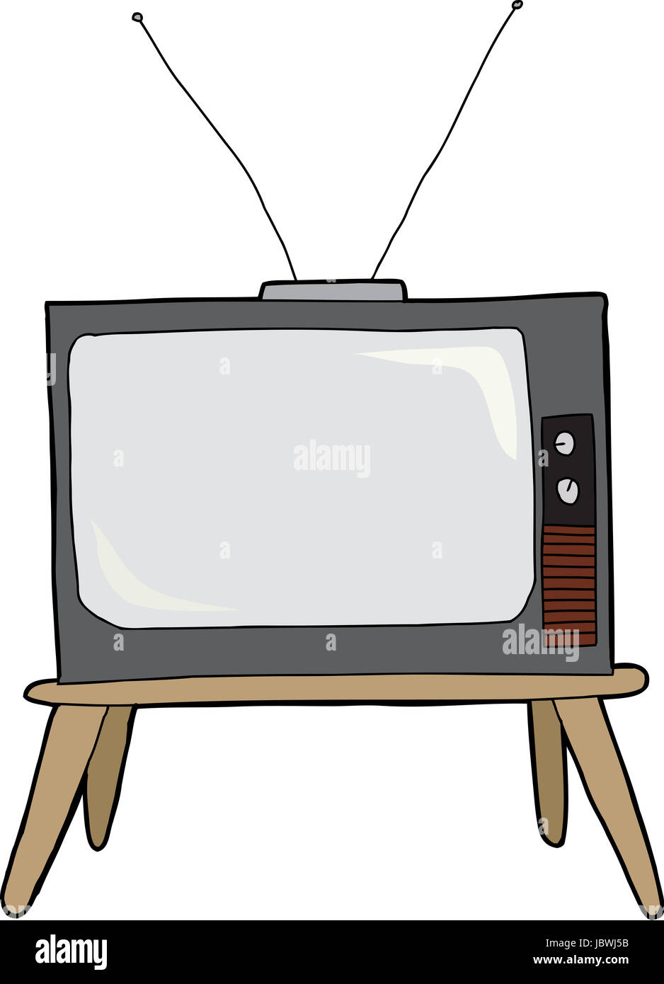 Cartoon of old television on table over white Stock Photo - Alamy