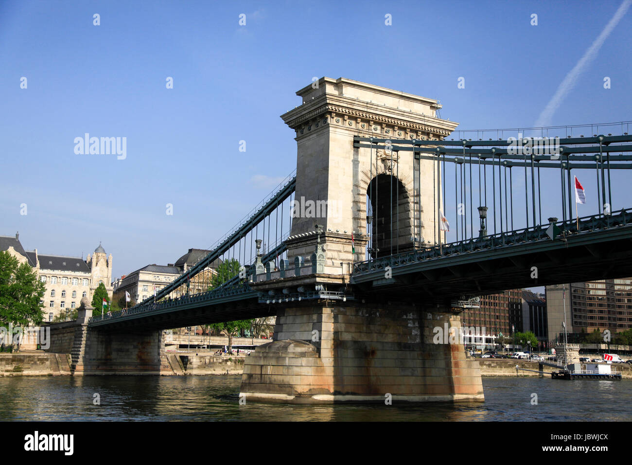 The Chain Bridge over the Danube River, Budapest, Hungary as seen from ...