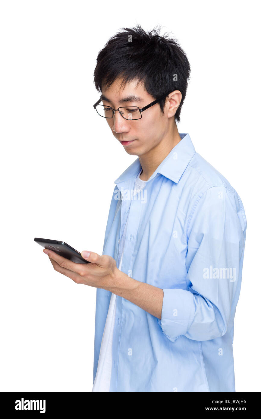 Man look at cellphone Stock Photo - Alamy