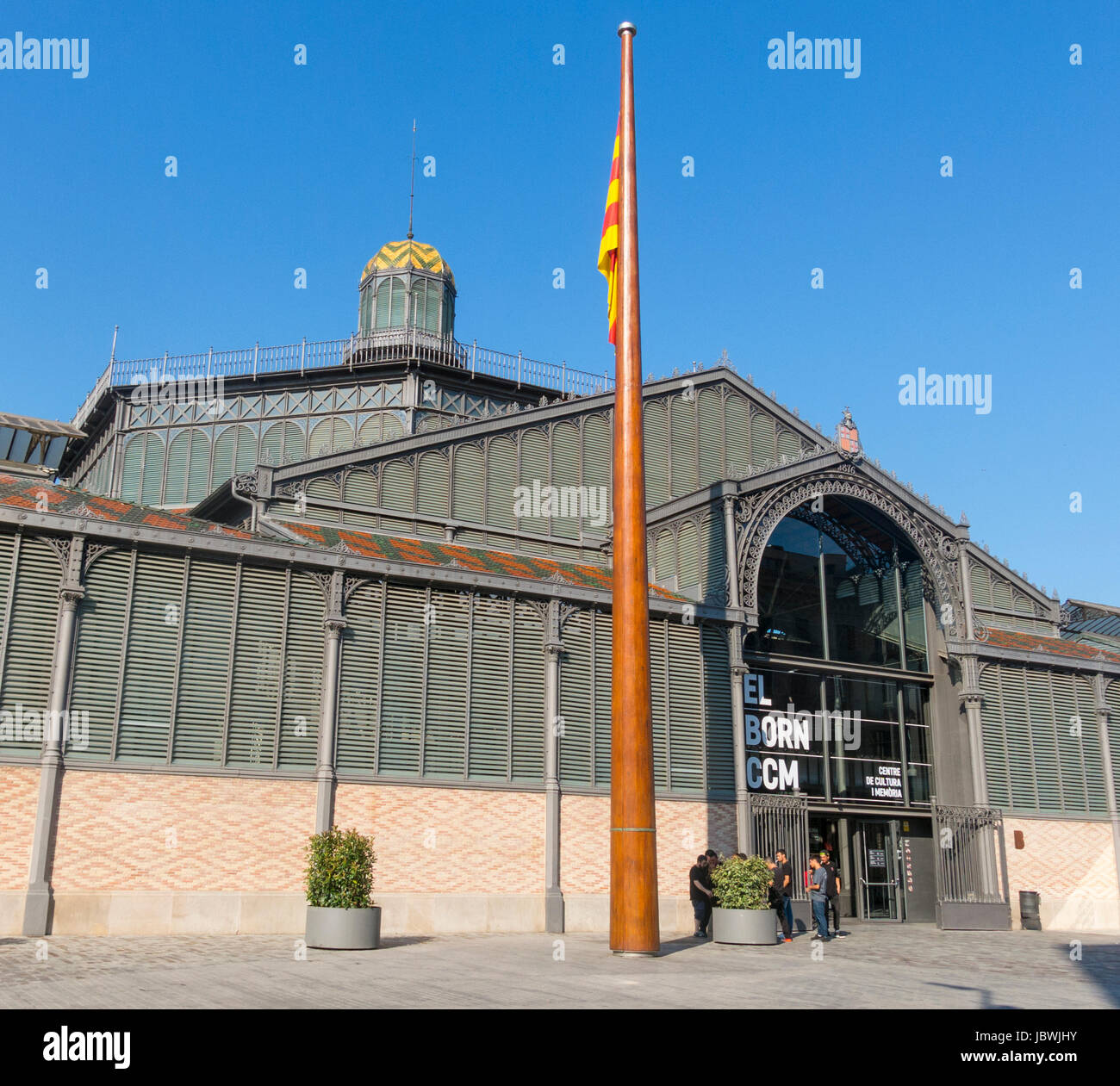 BARCELONA, SPAIN - JUNE 1, 2017: The facade of Born market, and flag of ...