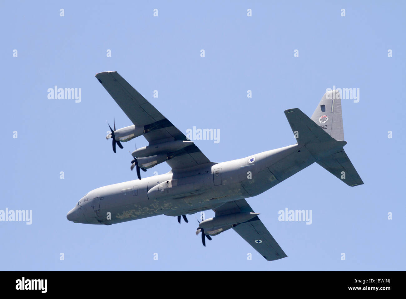 Israeli Air force C-130 Hercules 100 transport plane in flight Stock ...