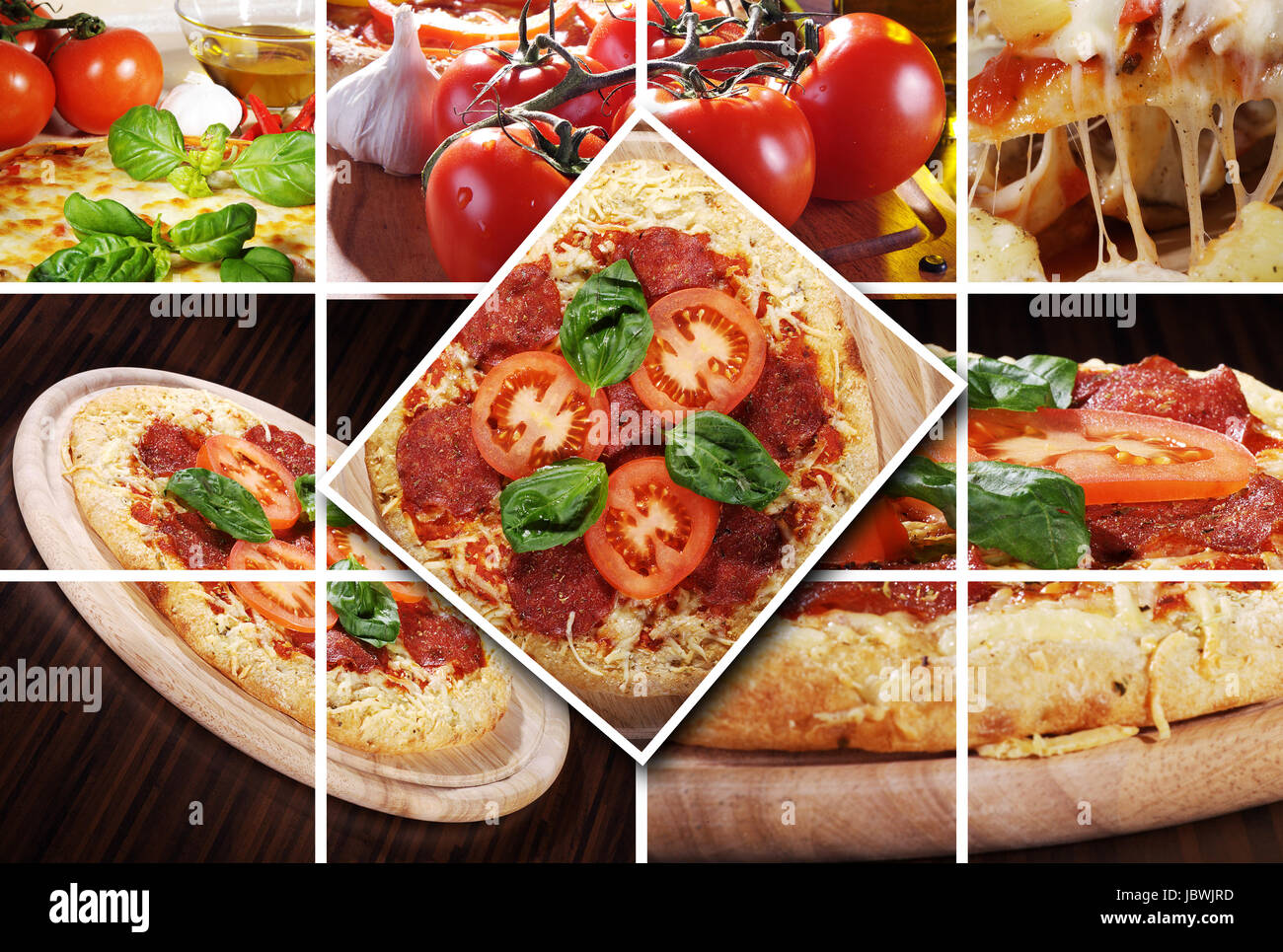 pizza collage and tomato presents Stock Photo - Alamy