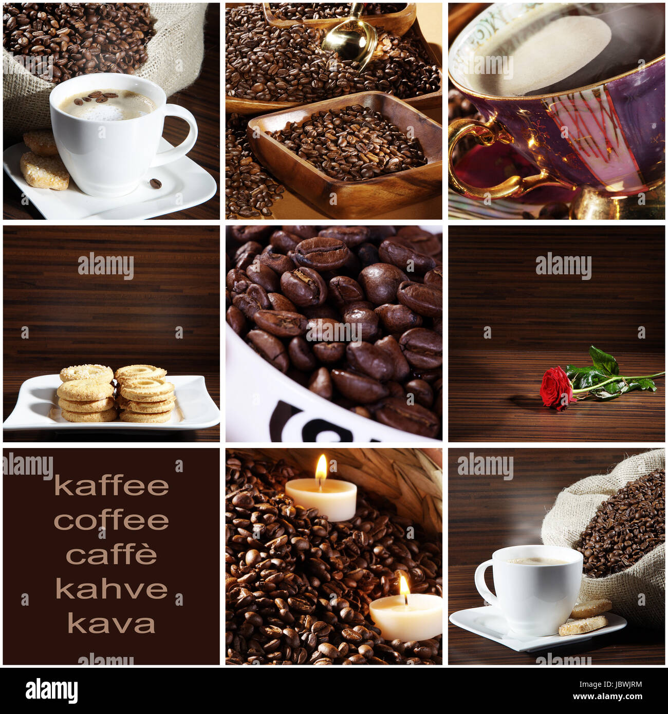 coffee beans Collage in different mugs Stock Photo - Alamy