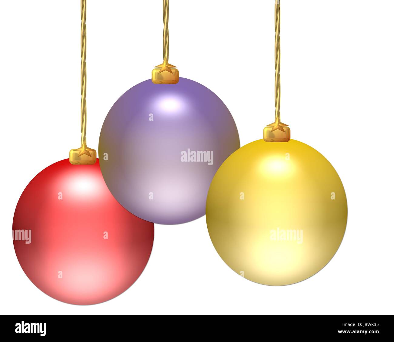 three hanging christmas baubles Stock Photo - Alamy