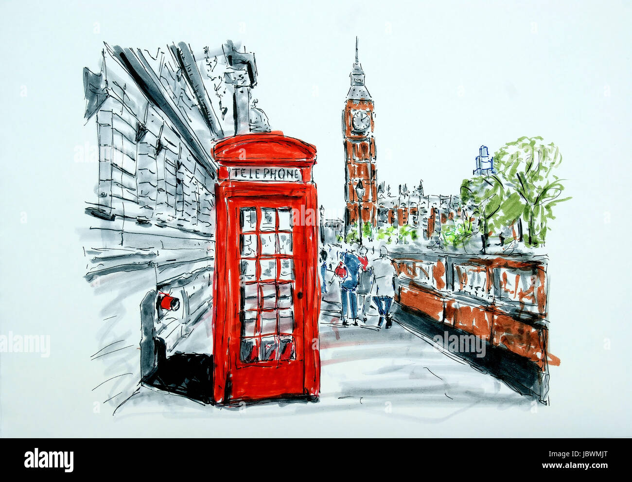 London telephone box drawing hi-res stock photography and images - Alamy