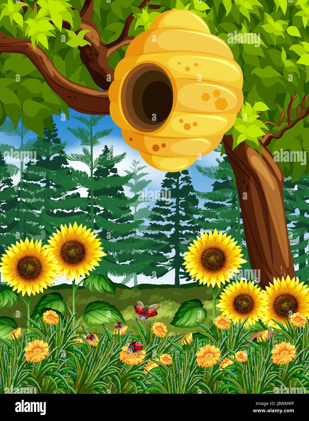 Beehive In A Tree Cartoon