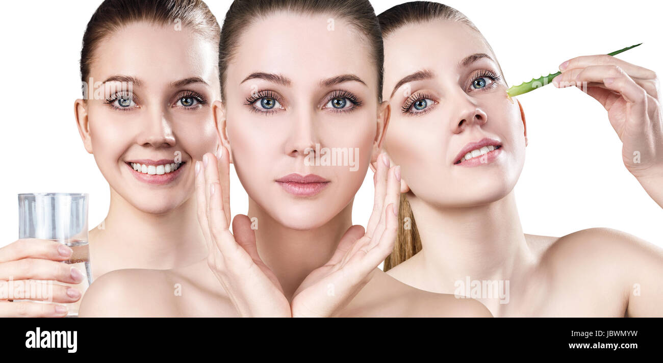 Young woman shows process of skin cleansing. Skincare concept Stock ...