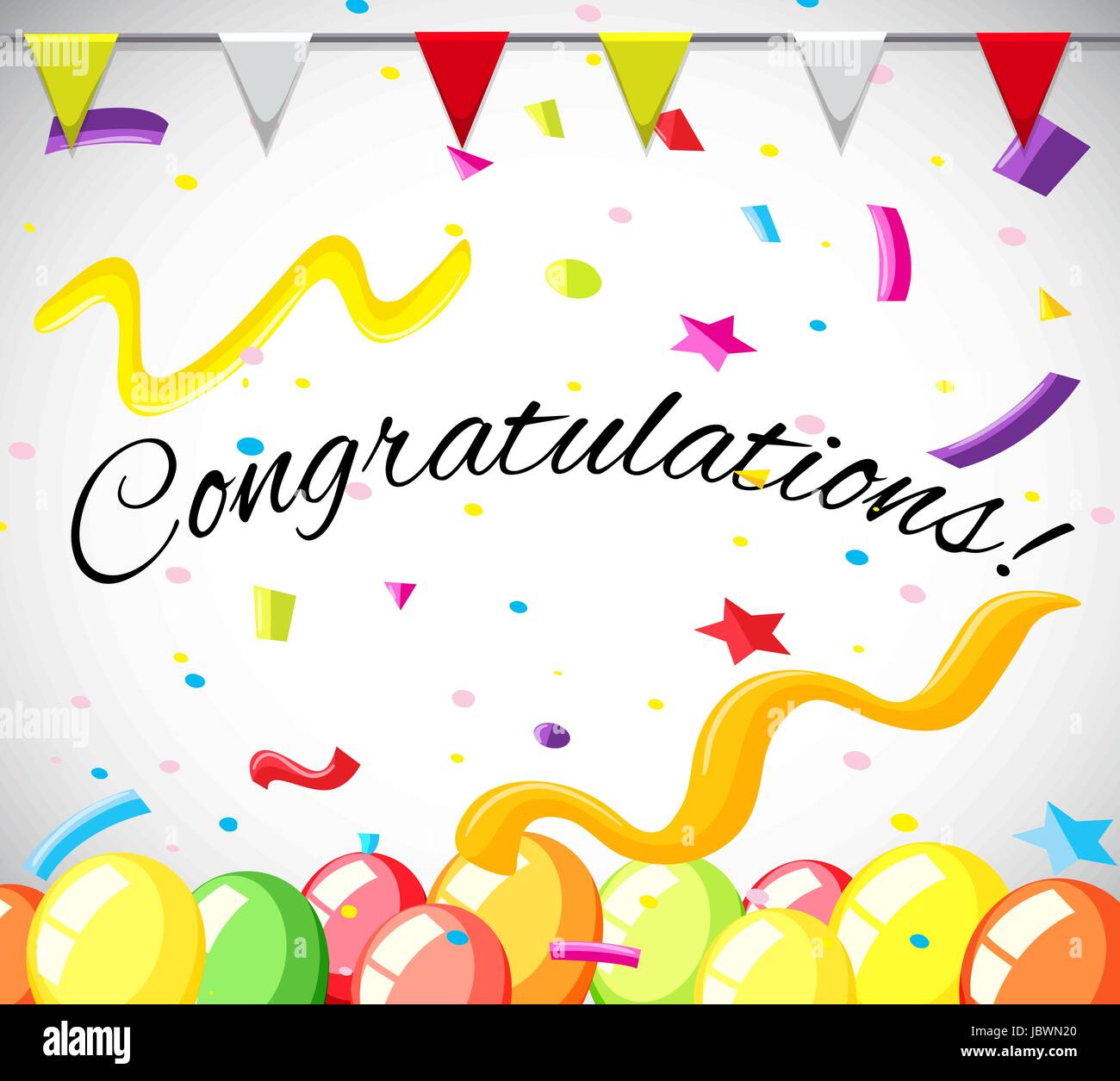 Congratulation card template with colorful balloons illustration Stock ...