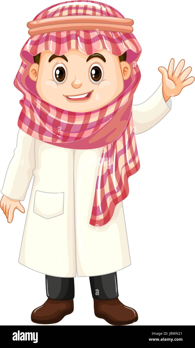 Cute boy from Kuwait waving hand illustration Stock Vector Image & Art ...