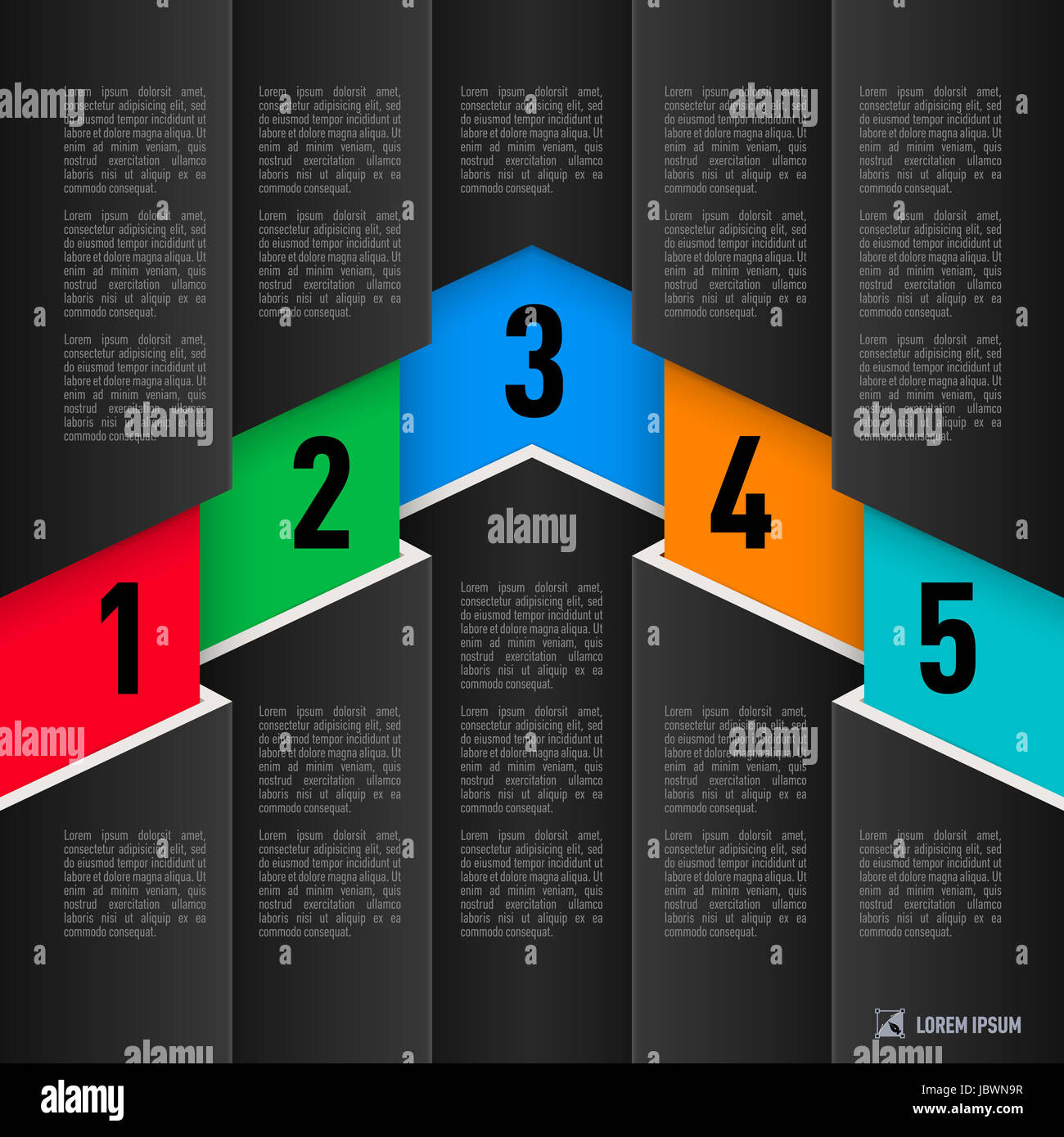 Infographics in paper style with black sheets and colored numbered ...
