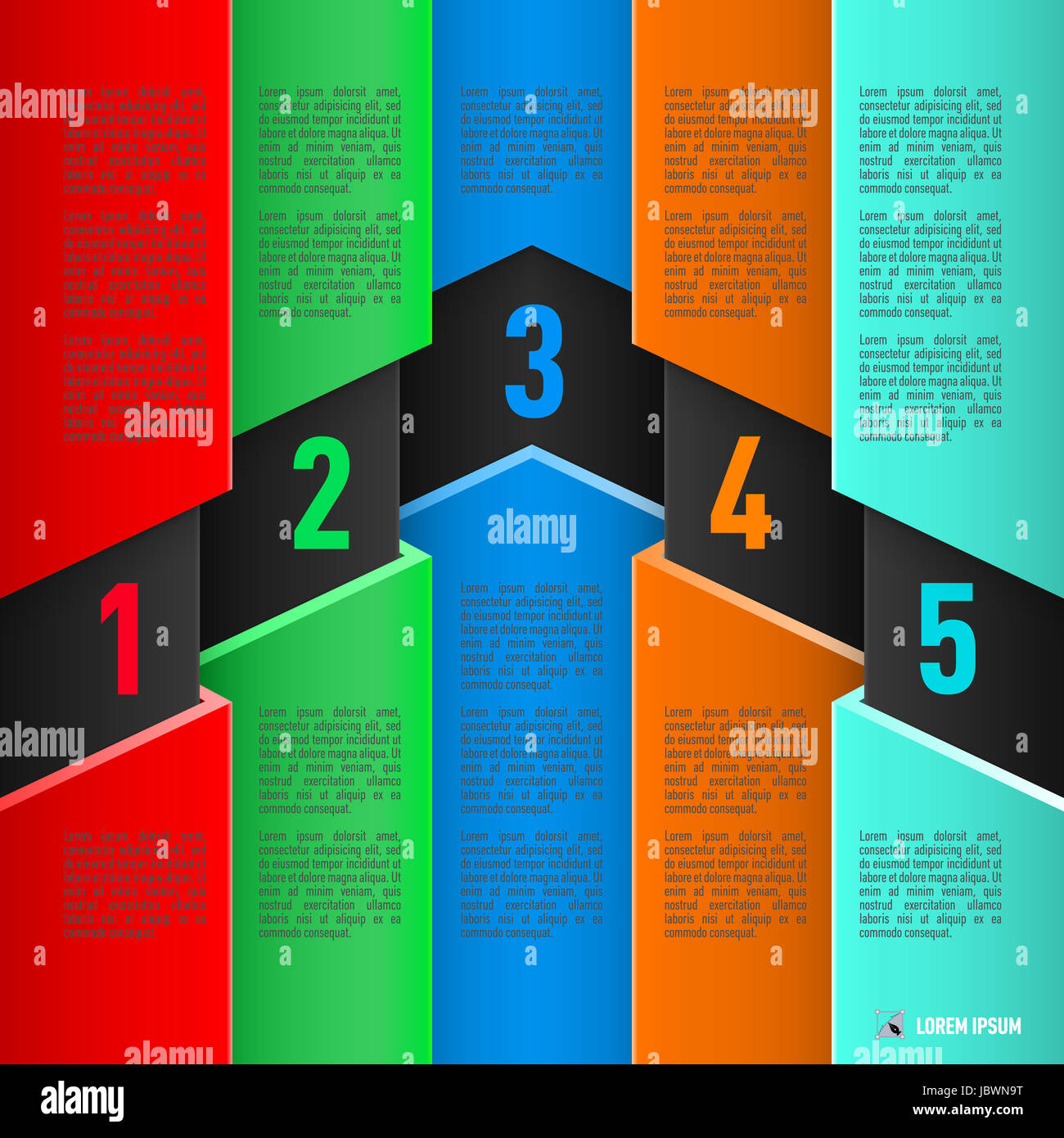 Infographics in paper style with colorful sheets numbered items from ...