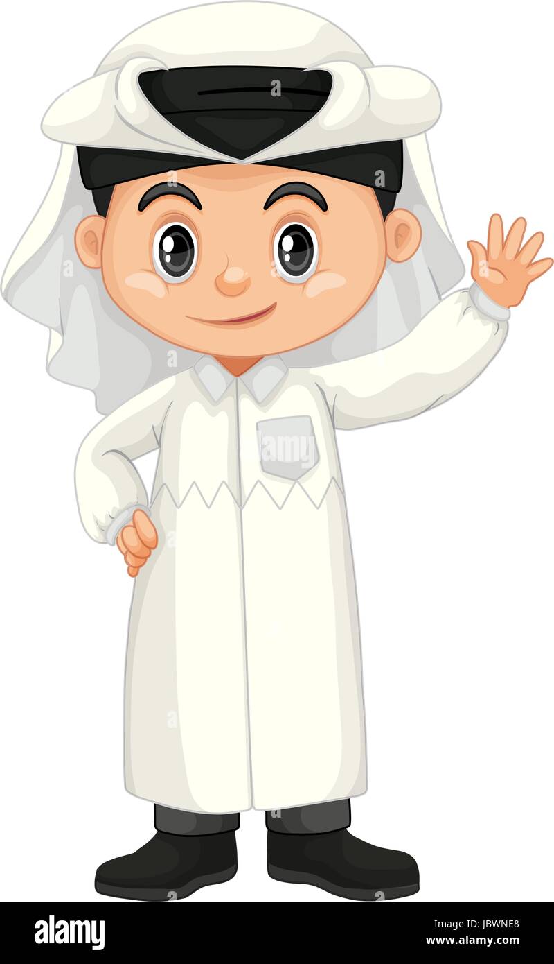 Boy in Qatar costume waving hand illustration Stock Vector Art ...
