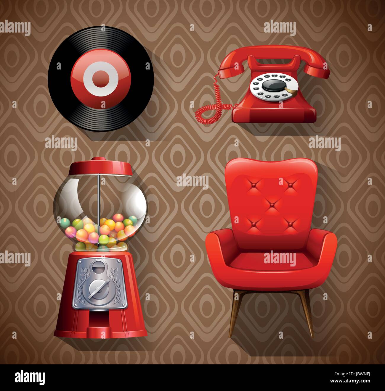 Vintage items in red color illustration Stock Vector Image & Art - Alamy