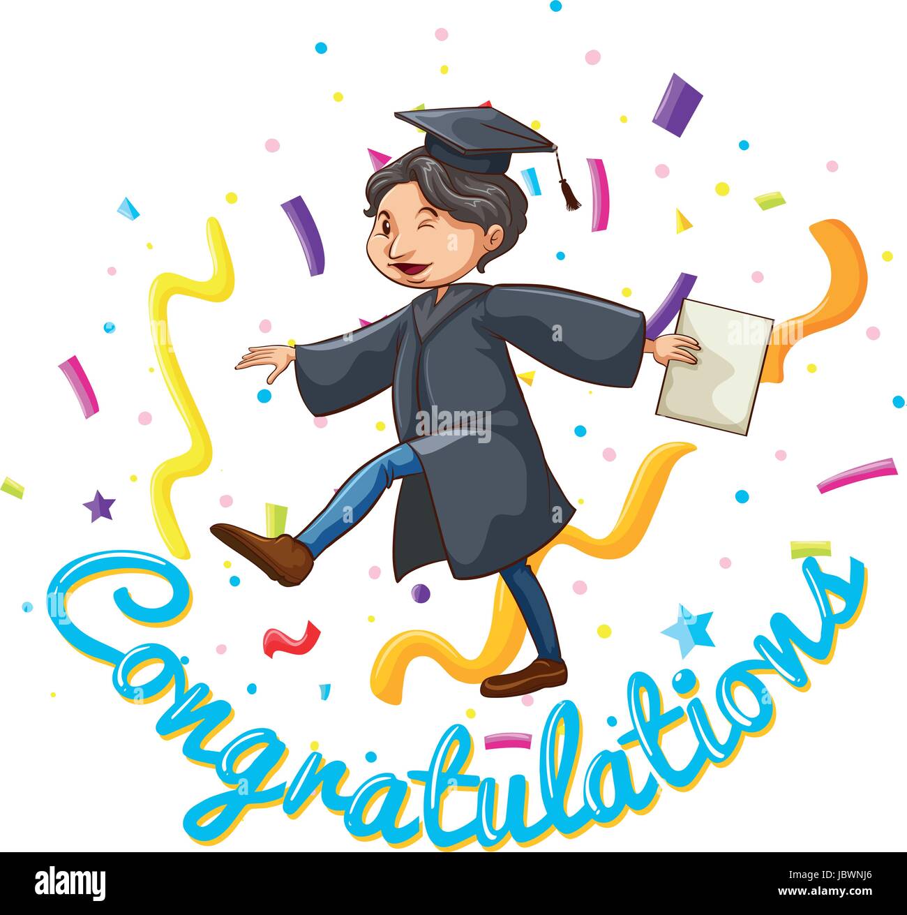 Congratulations card template with man holding degree illustration ...