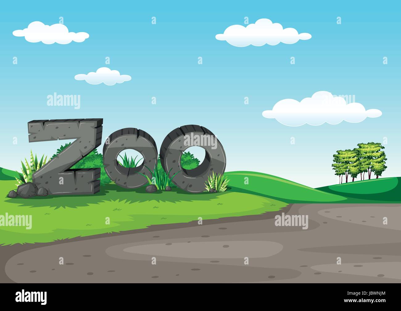 Zoo scene with green field illustration Stock Vector Image & Art - Alamy