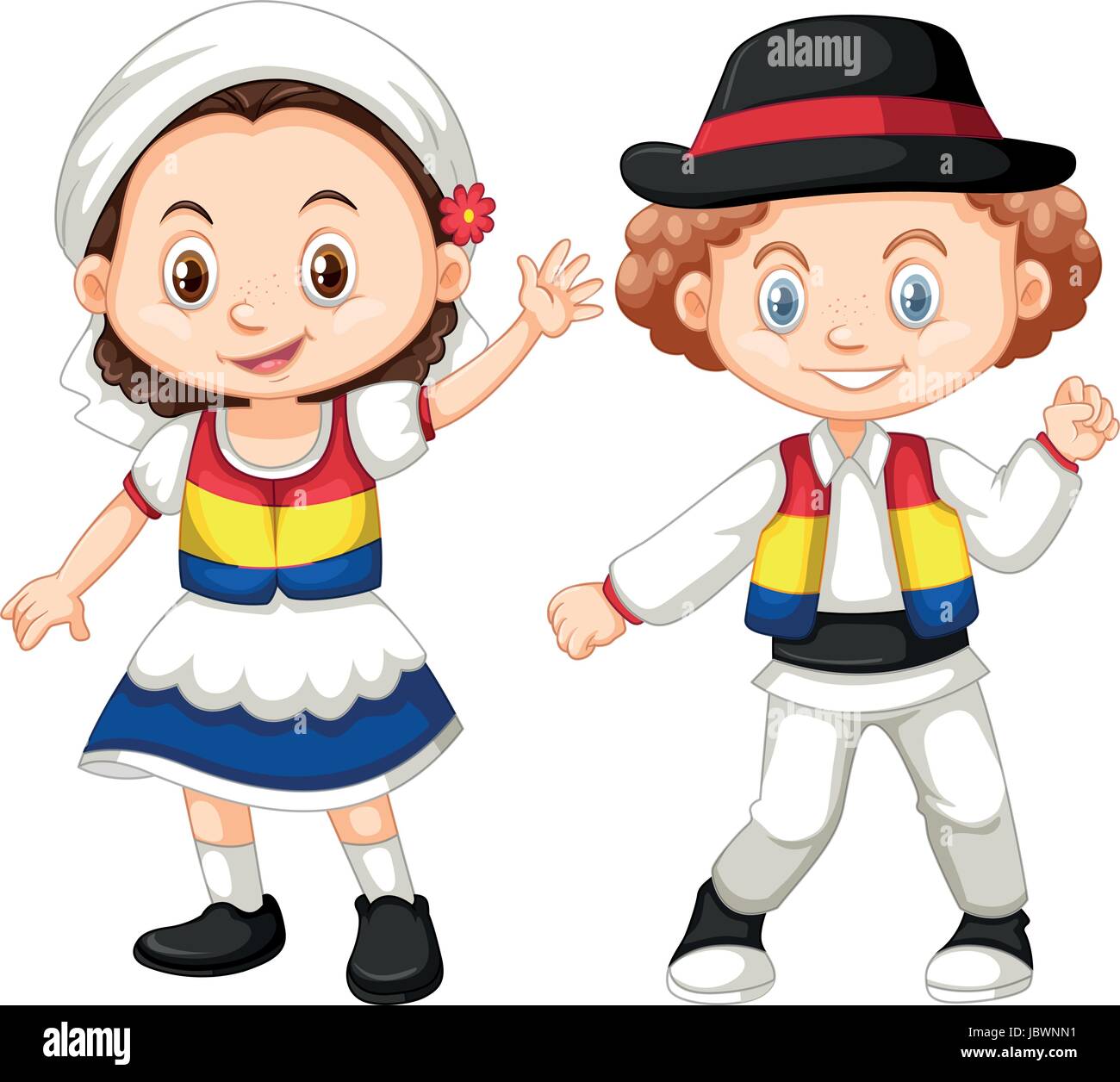 Romania children in traditional outfit illustration Stock Vector Image ...