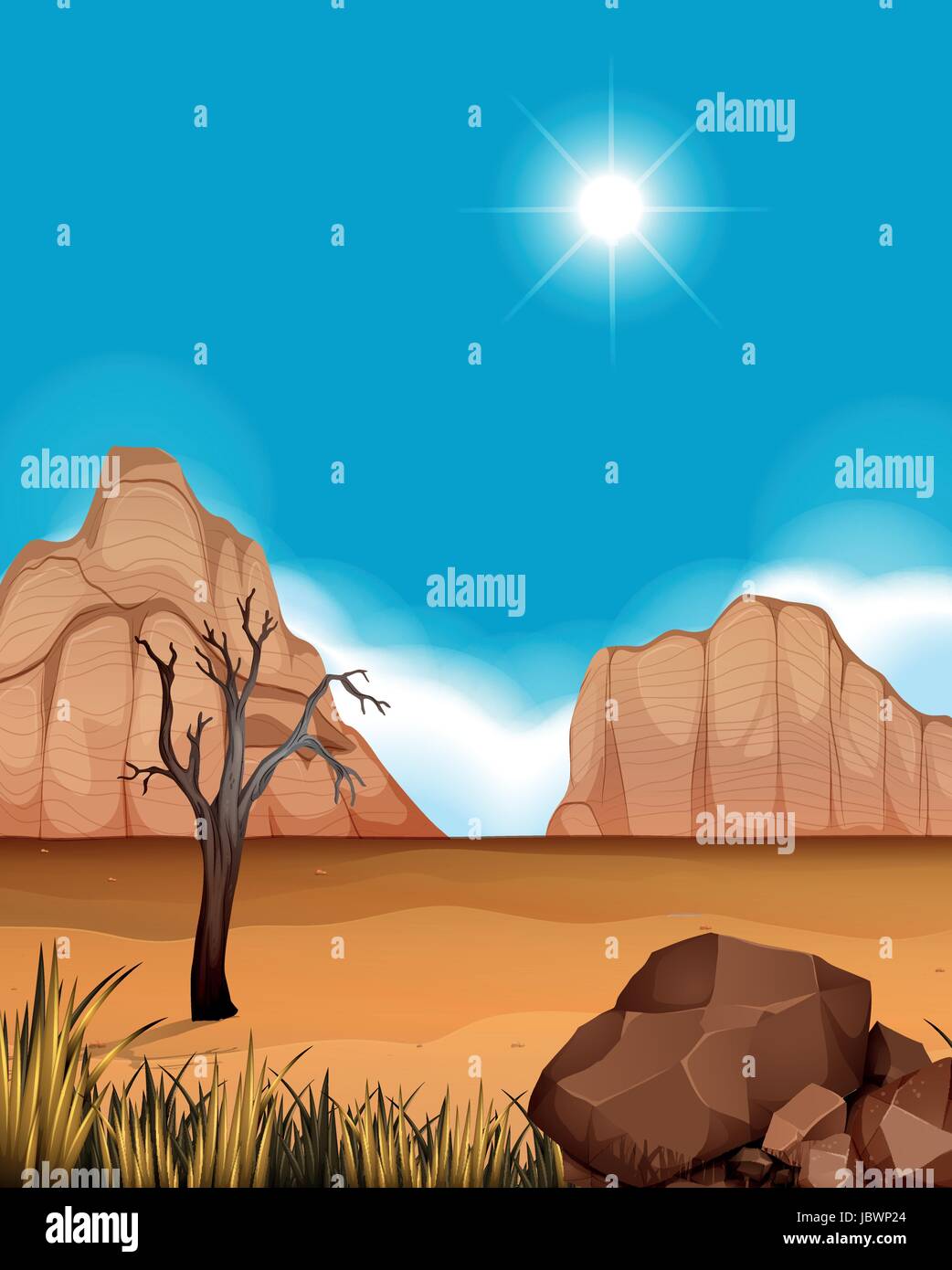 Desert scene with canyons and field illustration Stock Vector Image ...