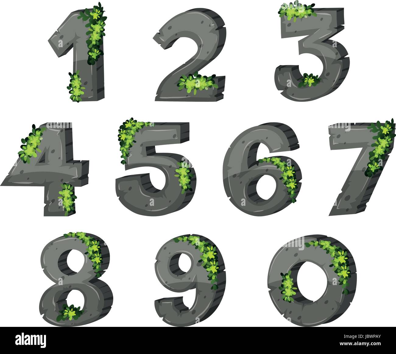 Font design for numbers with rock and leaves illustration Stock Vector ...
