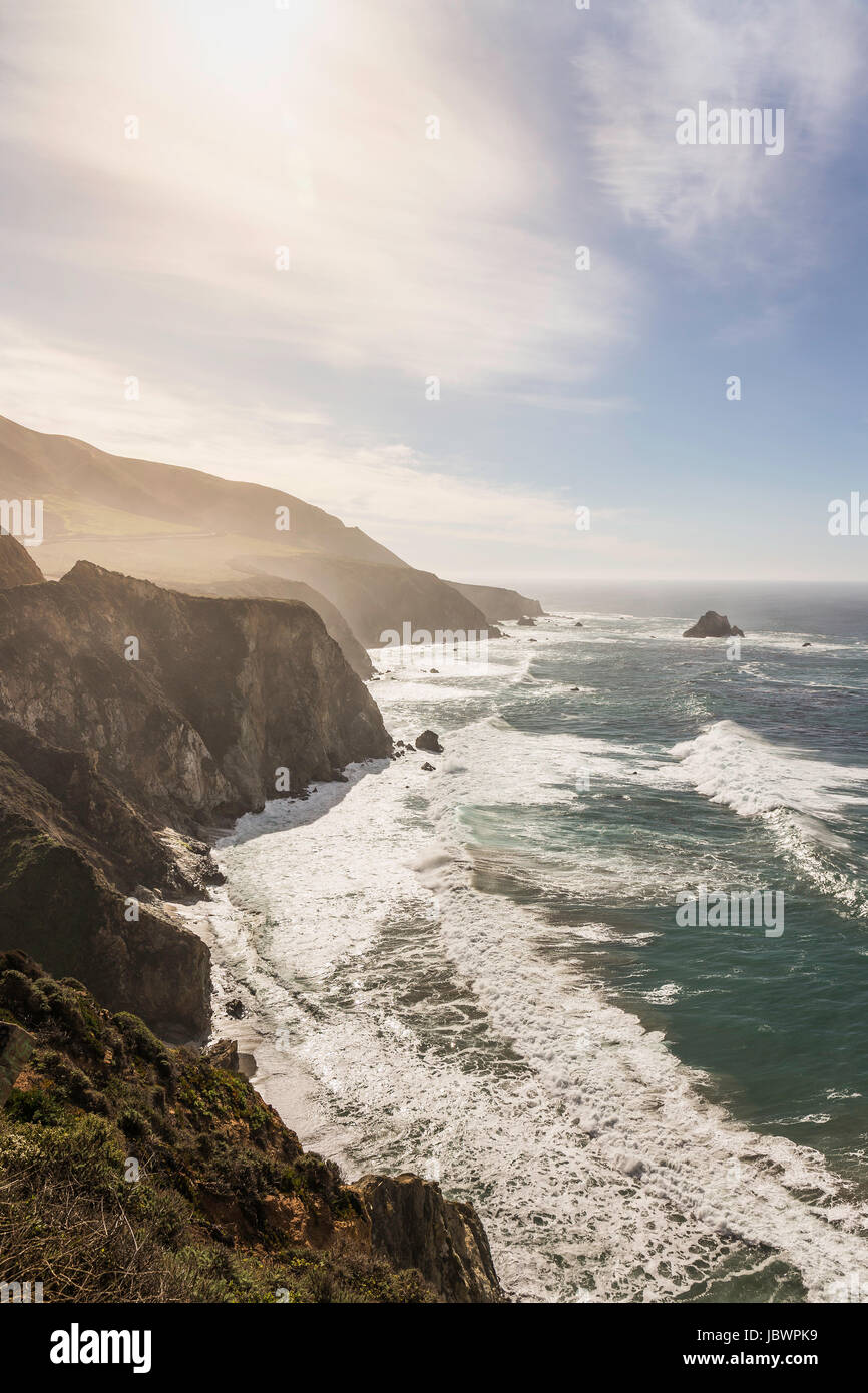 Sunlit view of cliffs and sea, Big Sur, California, USA Stock Photo - Alamy
