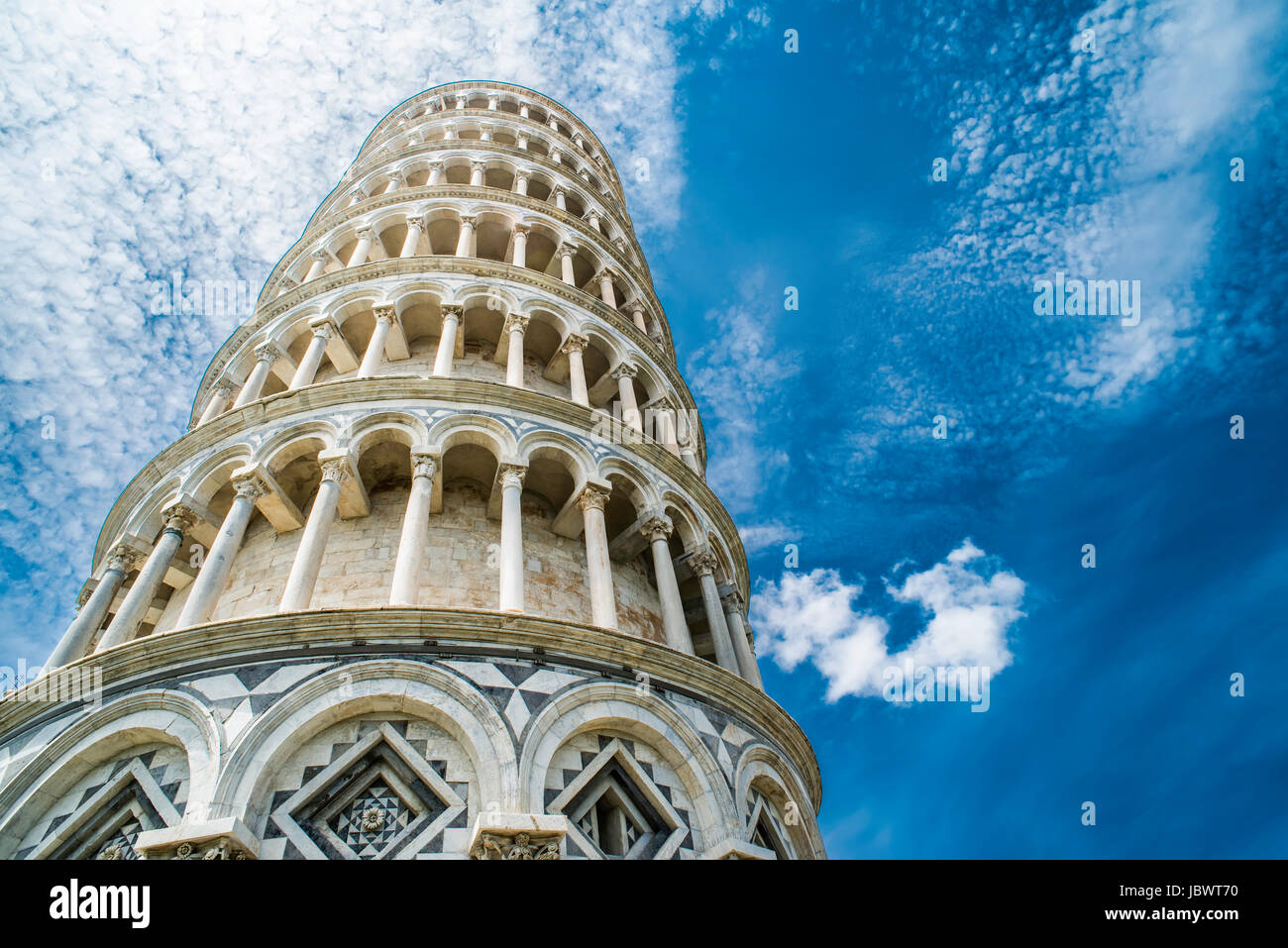 Leaning Tower of Pisa. Close up on blue sky Stock Photo - Alamy