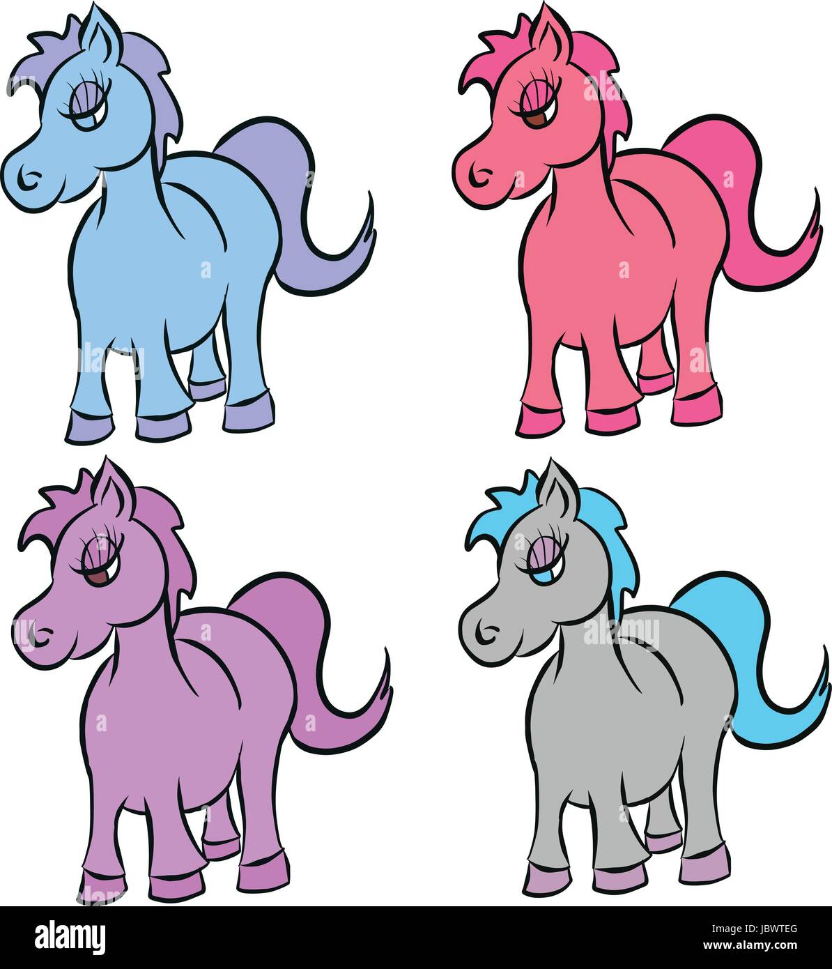 Collection of Cute Simple Pony Vector Hand Drawn Illustration Stock ...