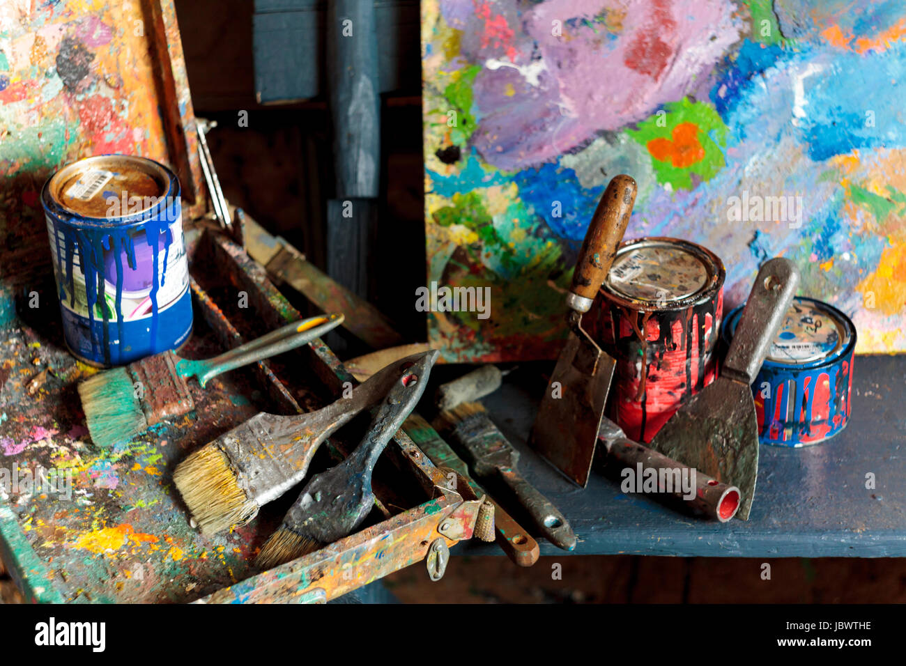 Art equipment in artists studio Stock Photo - Alamy