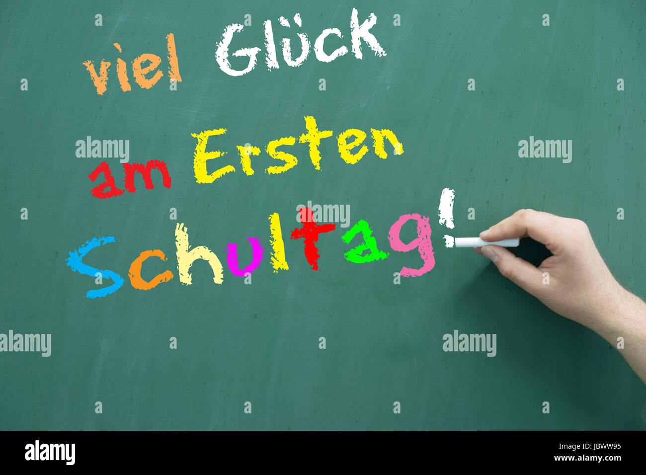 school blackboard with the german words good luck on the first day of ...
