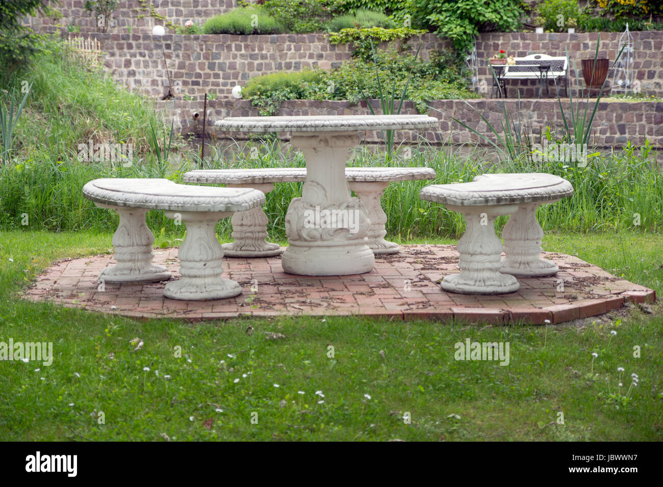 Sitting area of stone Stock Photo - Alamy