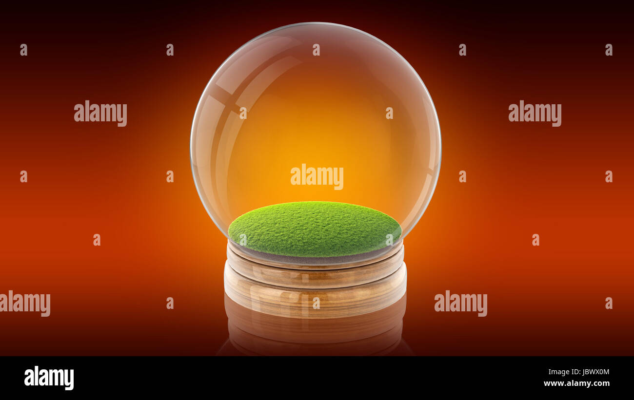 Transparent empty isolated sphere ball with space and grass inside. 3D ...