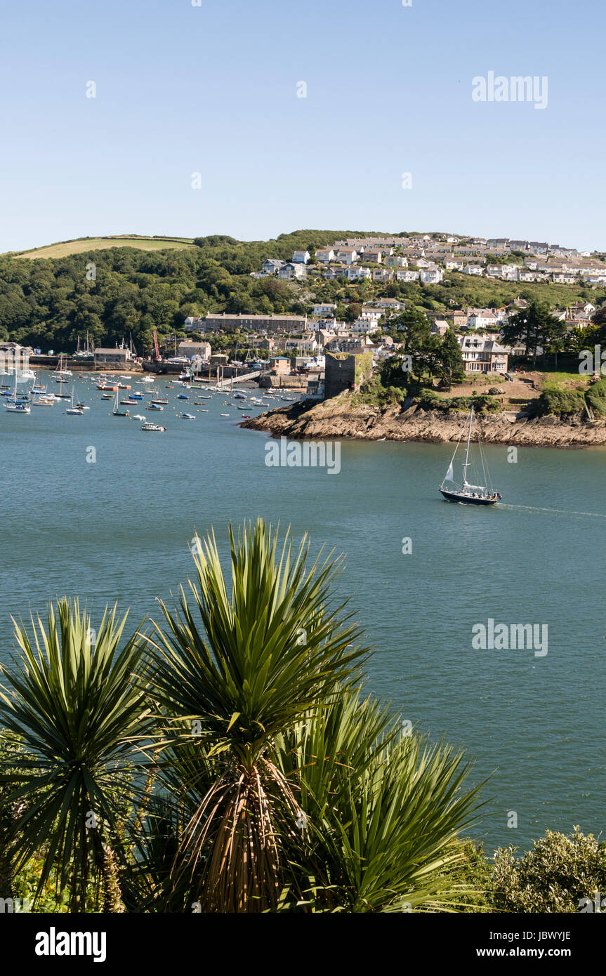 Fowey Harbour from Fowey towards Polruan, Cornwall, Britain Stock Photo ...