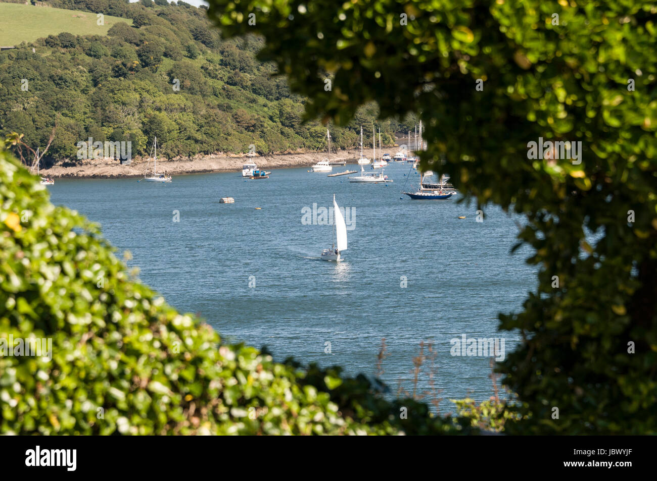 Fowey Harbour from Fowey towards Polruan, Cornwall, Britain Stock Photo ...