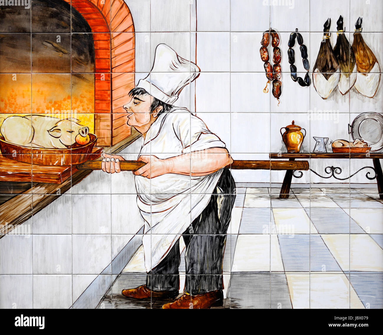 Madrid, Spain. La Chata Restaurant in Cava Baja. Famous Tiled Facade ...