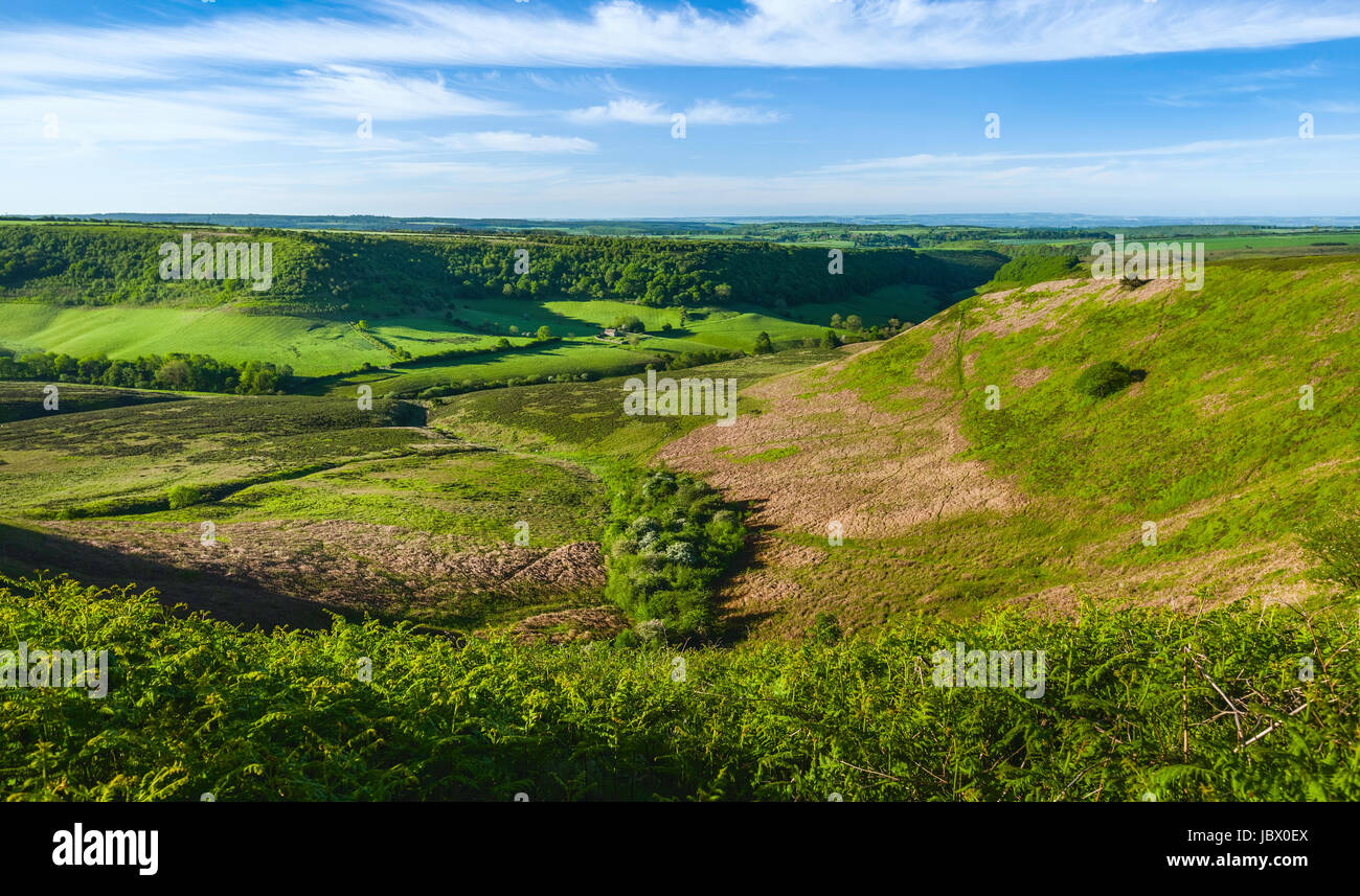 Hole of Horcum in the North York Moors with view of farmland, moorland ...