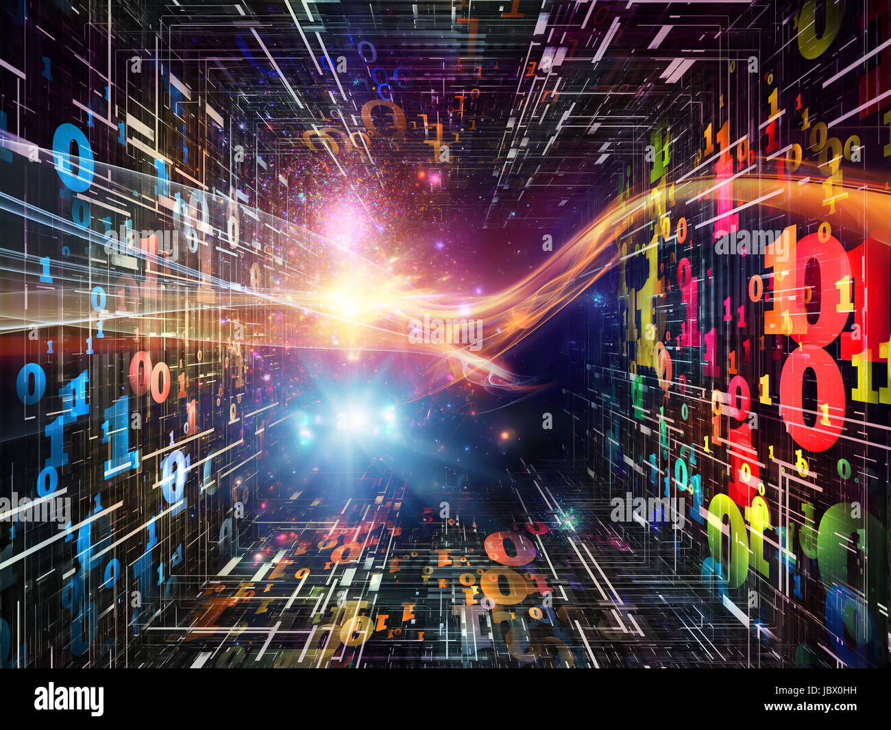 Number Tunnel series. Composition of colorful numbers and light waves ...